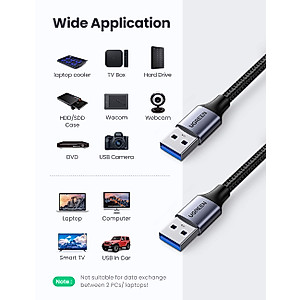 UGREEN USB 3.0 A to A Cable 3FT USB to USB Male to Male Nylon Braided Type A to Type A Cable Compatible with Hard Drive Enclosures DVD Player Laptop Cooler