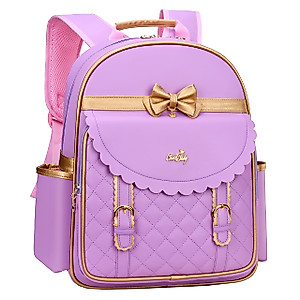 Gazigo Children Princess Waterproof PU Backpack for Girls Elementary School Girl Bookbags