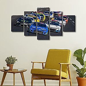 5 Piece Canvas Wall Art Nascar Wall Decoration Atlanta Motor Speedway in Hampton Pictures Posters House Wall Decoration Giclee Wooden Framed Gallery-Wrapped Ready to Hang, 60" Wx32 H