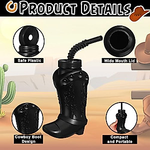 Hoolerry 12 Pcs 10 oz Plastic Cowboy Boot Cups with Straws and Lids Plastic Cowboy Cups for Western Themed Party Supplies and Rodeo Party Decorations (Black)
