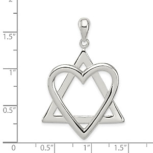 925 Sterling Silver Star of David Jewish Magen Heart Love Necklace Judaica Religious Pendant Israel Charm 43.35mm x 30mm Only