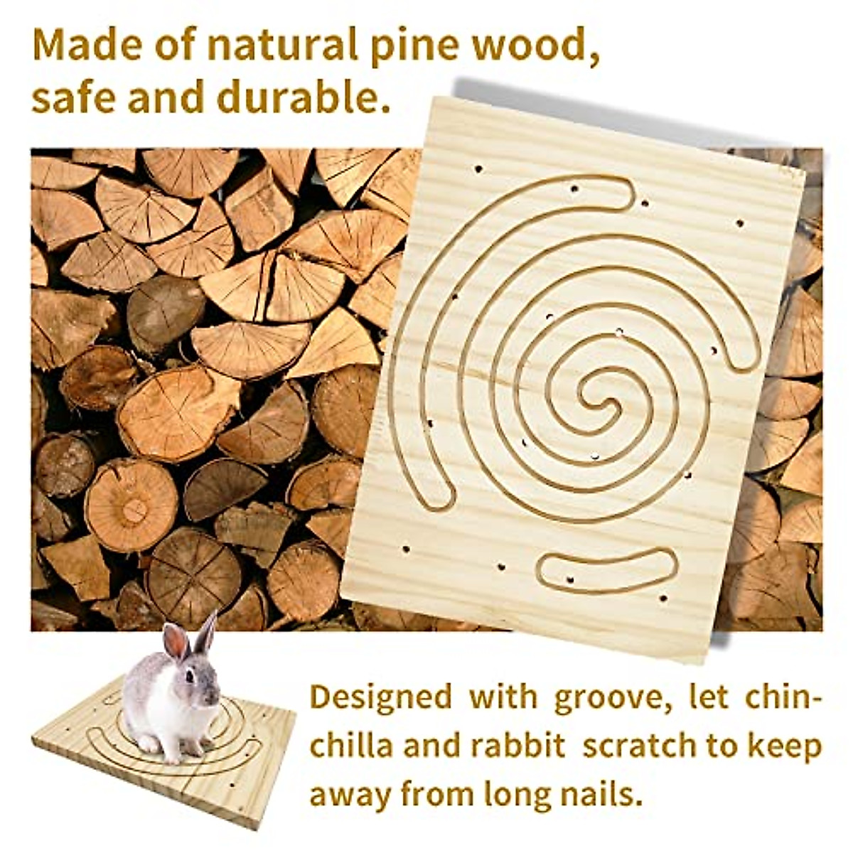 BNOSDM Rabbit Scratch Board, 2 Pack Bunny Scratching Pad Hamsters Nail Scratch Pad Natural Wood Small Animals Grinding Claw Chew Toys for Chinchillas Guinea Pigs Hedgehog Ferret Claws and Teeth Care