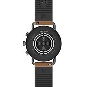 Skagen Falster Men's Gen 6 Stainless Steel Smartwatch Powered with Wear OS by Google with Speaker, Heart Rate, GPS, NFC, and Smartphone Notifications, Color: Smoke/Tan (Model: SKT5304V)