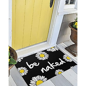 Indoor Door Mat Washable Mat 18x30 Inch - Outdoor Non-Slip Mat Absorbent Resist Dirt Doormats Be Naked Little Daisy Tile Pattern Black Floor Mat for Entryway Patio Bathroom