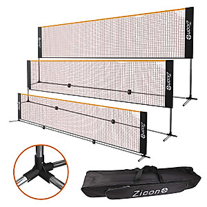 Zicon Portable Tennis Net,Stainless Steel Poles Badminton Net Set Adjustable Height Nylon Net with Carry Bag, for Kids Volleyball, Pickleball,Soccer, Indoor, Outdoor Court, Backyard, Beach, Driveway