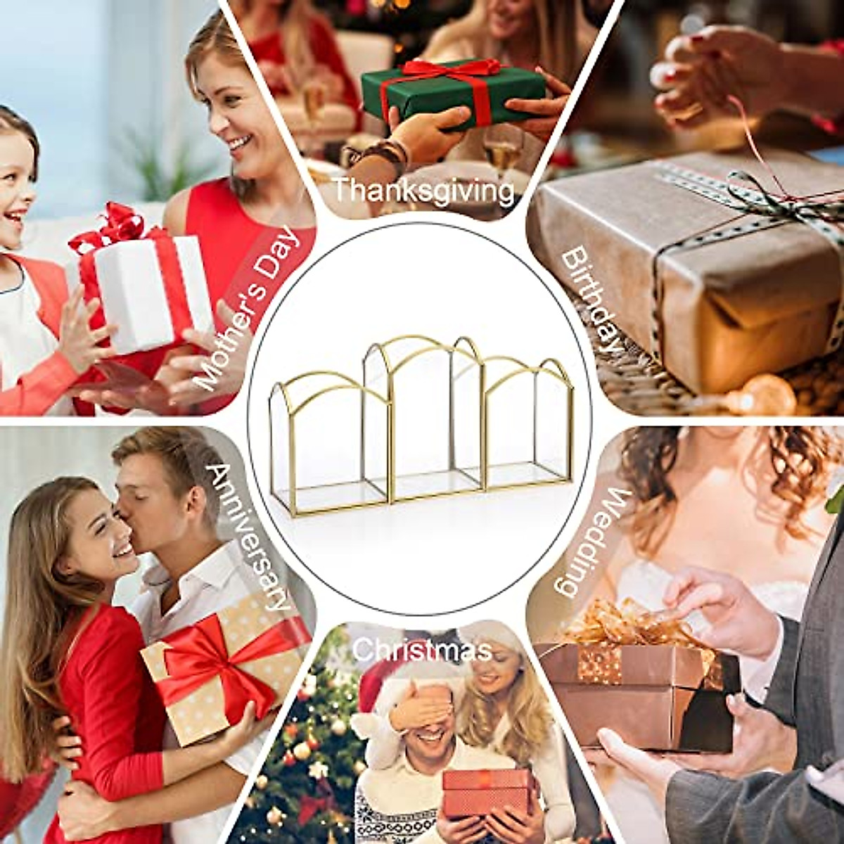 ELLDOO 3 Slots Glass Makeup Brush Holder Organizer for Vanity Dresser, Semicircle Rim Design, Pen Cup Holder Pencil Holder for Office Desk