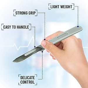 MedHelp Disposable Scalpel 10 Dermaplaning Tool Scalpel Blades 10 with Plastic Handle, High Carbon Steel Dermablade Blades #10 Surgical Blades, Scaple - Box of 10