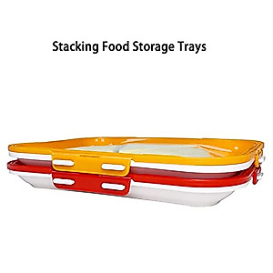 Stacking Food Storage Trays, 2 Pack Stackable Food Preservation Trays/Containers with Lid, Save Space Keep Food Fresh, Food Grade Plastic Wrap, BPA Free Serving Trays for Refrigerator Kitchen Picnic