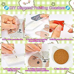 FEELOOK Diamond Painting Coasters with 3D Holder 6Pcs Cat Coasters DIY Diamond Art Crafts for Adults Kids and Beginners Art Craft Supplies Gift