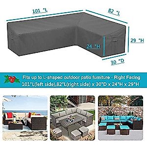 STARTWO Patio Sectional Sofa Cover, Heavy Duty Waterproof Outdoor Sectional Furniture Cover Weatherproof L-Shaped Lawn Patio Furniture Cover with Air Vents Windproof Straps (Grey)