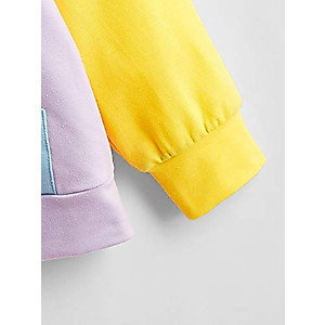 SweatyRocks Women's Cute Color Block Long Sleeve Pullover Hooded Sweatshirts Top Purple Pink S