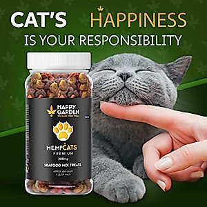 HAPPY GARDEN Cat Calming Treats for Anxiety Relief with Hemp - New Shape Calming Treats for Cats with Aggression Grooming and Travel Anxiety - Calming Chews for Cats are Made in USA