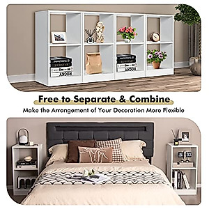 Tangkula 2 Cube Bookcase Set of 2, 2 Shelf Cube Bookshelf with Anti-toppling Device, Small Display Shelf for Small Spaces, Freestanding Wood Storage Unit for Home Office Study Living Room (White)