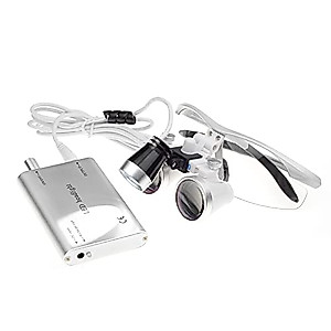 SuperElight 3.5X 420mm Working Distance Surgical Binocular Loupes Optical Glass with LED Head Light Lamp+Aluminum Box Silver