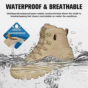 FREE SOLDIER Men's Waterproof Hiking Boots Tactical Work Boots Outdoor Lightweight Military Boots(Tan, US 10.5W)