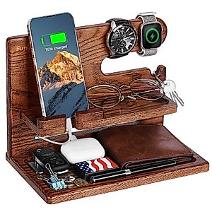 Funistree Gifts for Men Dad Fathers Day from Daughter Son, Ash Wood Phone Docking Station, Anniversary Birthday Gifts for Him Husband Boyfriend from Wife, Nightstand Organizer Graduation Gifts Ideas