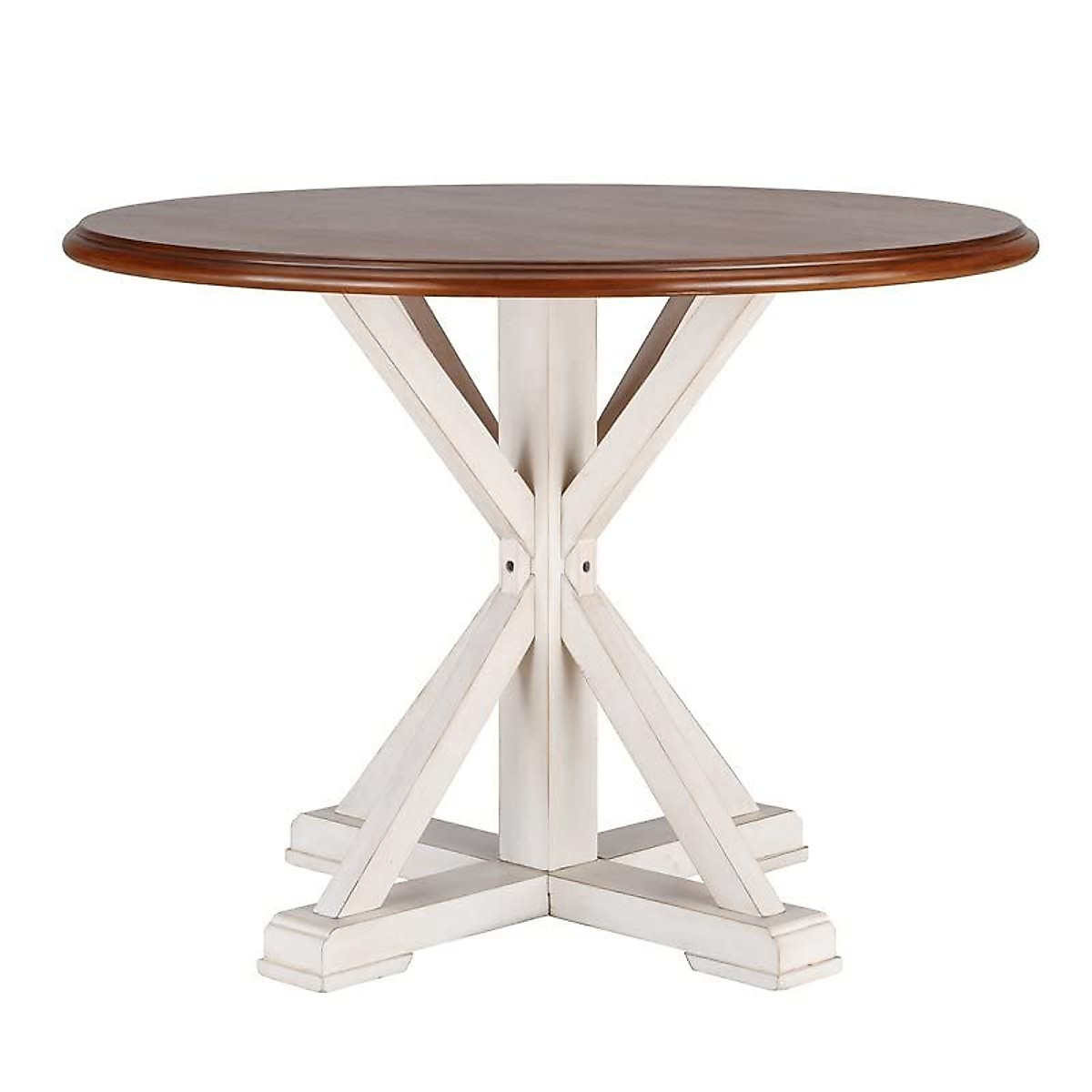 MAKLAINE Transitional Farmhouse Round Dining Table in Brown and White