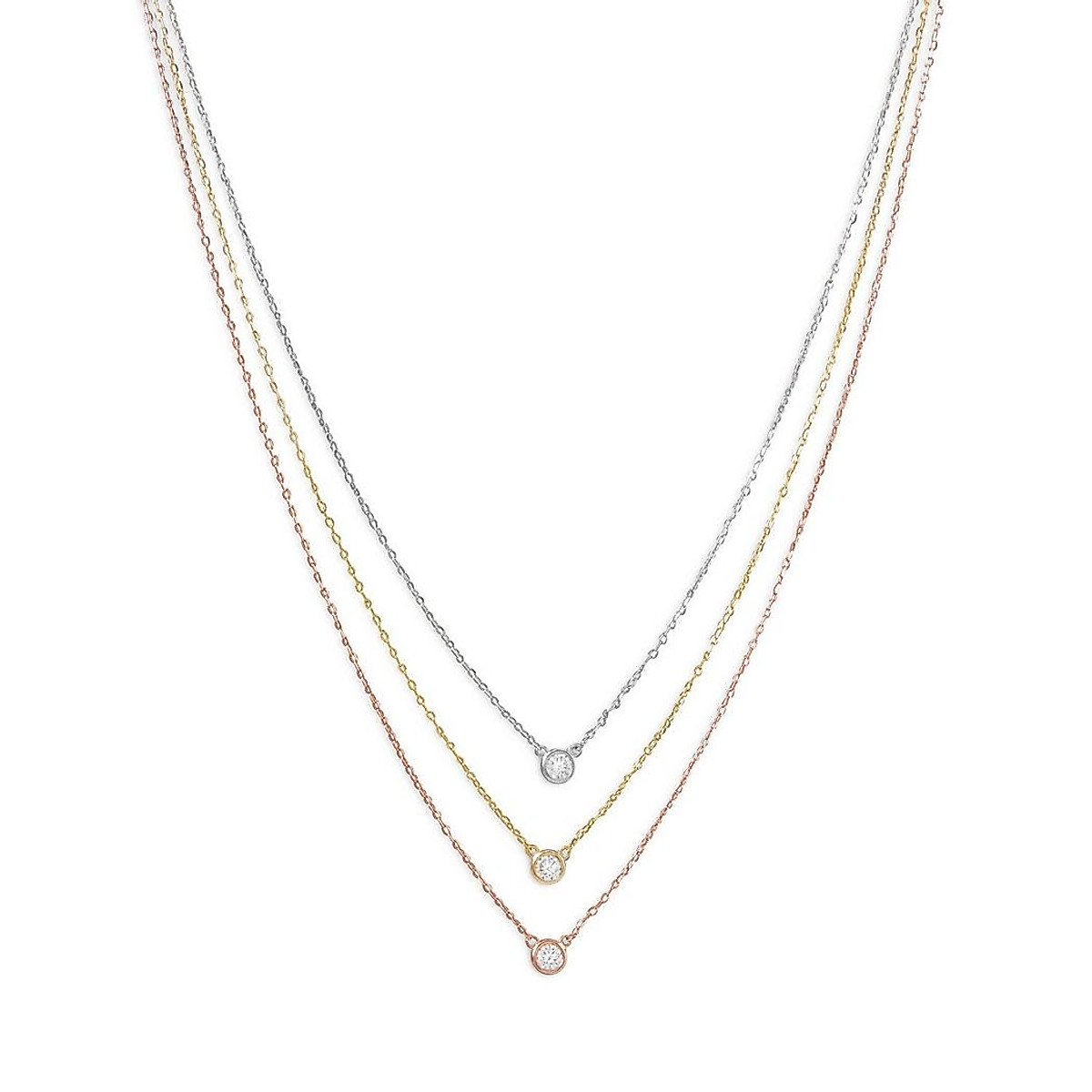 Triple Strand Necklace 16_? Ss 17_? Yellow Gold Plated Ss 18_? 14k Rose Gold Plated Ss Strands Jewelry for Women