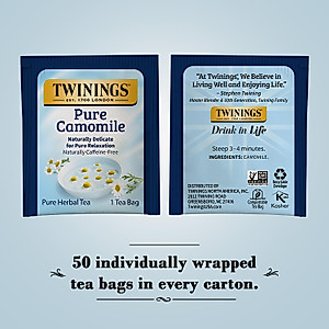 Twinings Pure Camomile Herbal Tea - Naturally Caffeine-Free Camomile Tea Bags Individually Wrapped, 50 Count Ea