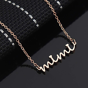 Ankiyabe Grandma Gift Necklace Gigi Mimi Bar Engraved Pendant Necklace Birthday Gifts for Grandma from Grandkid (Mimi Letter Necklace-Rose Gold)