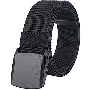 Men's Elastic Stretch Belts, Webbing Canvas Sports Belt for Men Women with Plastic Buckle for Outdoor Work Travel Golf, Adjustable Casual Belts for Pants Size Below 46 inches [53"Long 1.5"Wide](Black)