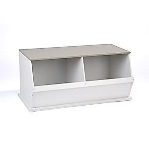 Badger Basket Two Bin Stackable Toy Storage Cubby Organizer - White/Light Gray