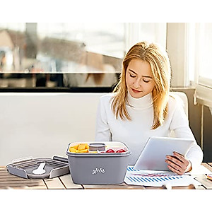 Ylebs 2 Pack Bento Box Adult Lunch Box,52-oz Salad Bowls,3 Compartment Tray with Salad Dressings Container,Used to Meal pre-prepare Food Fruit Snack,Leak Proof (Grey)