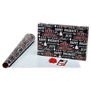 American Greetings Christmas Wrapping Paper Set with Cut Lines, Red, Black and White, Plaid, Reindeer and Snowflakes (4 Rolls, 7 Bows, 30 Gift Tags, 120 sq. ft.)