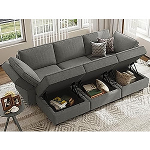 Belffin Sectional Sleeper Bed Modular Sectional Sleeper Sofa Convertible Sectional Couch Bed Set Grey