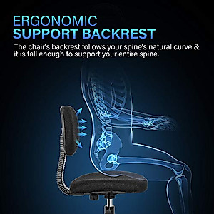 YSSOA Office Ergonomic Mesh Computer Chair with Wheels & Arms, Black with Lumbar Support