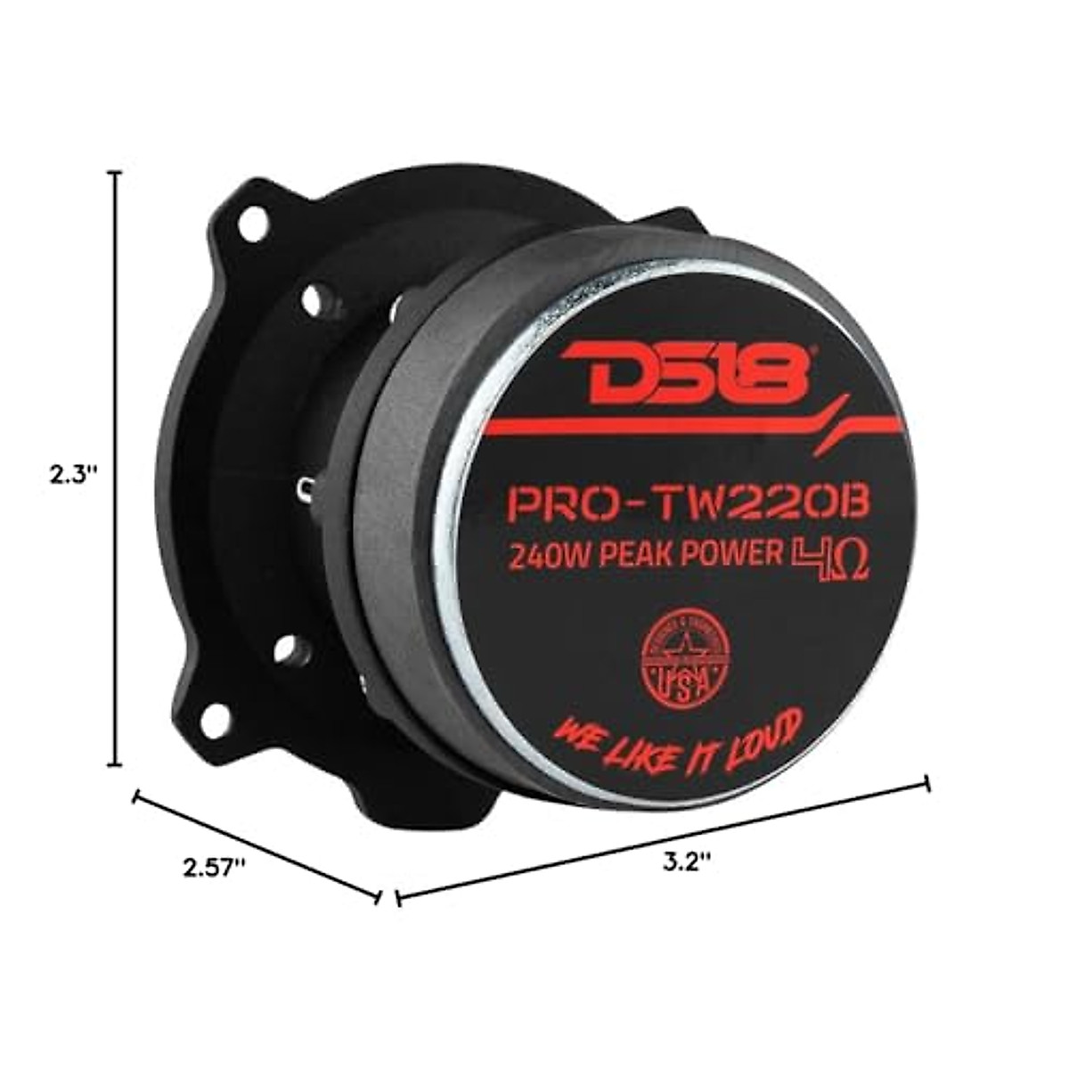 DS18 PRO-TW220B 3” PRO Aluminum Super Bullet Tweeter - 240 Watts Max 120 Watts RMS with Built in Crossover - Extremely high 104 dB Rating - 2 Speakers