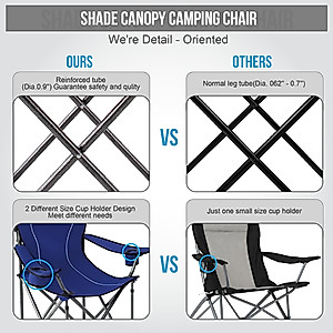 ALPHA CAMP Camp Chairs with Shade Canopy Chair Folding Camping Recliner Support 350 LBS - Navy Blue