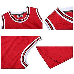 Pack of 3 Men's Basketball Jerseys Mesh 80s 90s 00s 10s Hip-Hop Shirts Classic Retro Tank Tops,Black/Red/White Jersey,Men Size Medium