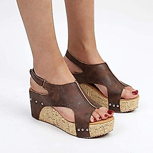 Women Sandals,WensLTD Women Summer Round Toe Rivet Beach Sandals Boho Wedges Shoes (8, Brwon)
