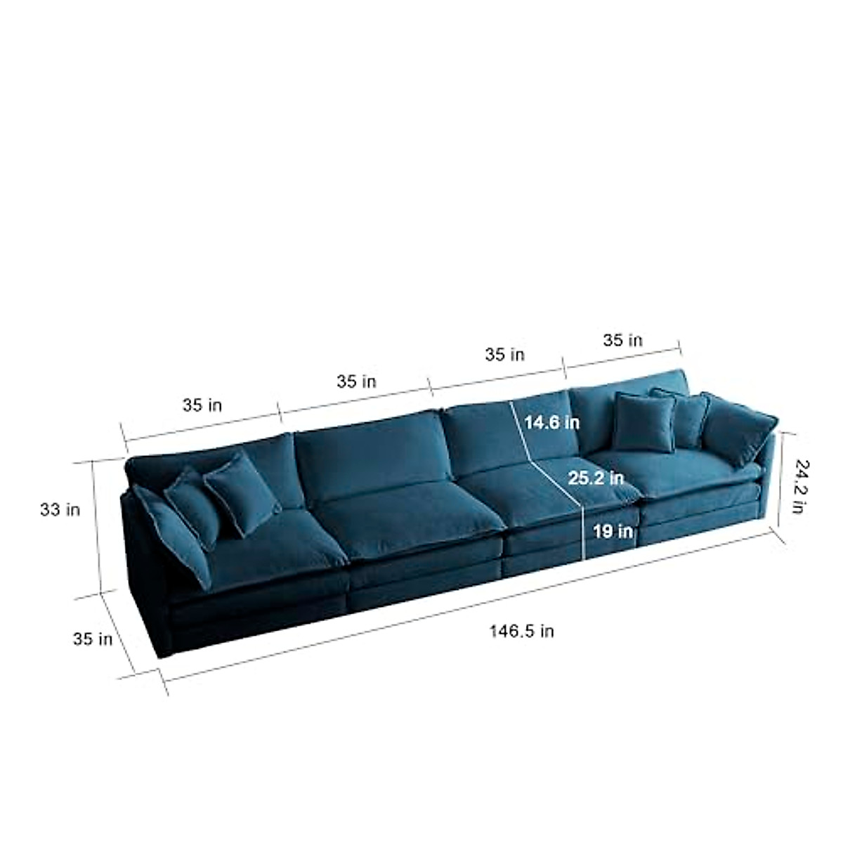 FANYE 146.5" Modern U Shaped Reversible Chaises Sectional Deep Seat Sofa & Couch with Movable Ottomans,Oversized Modular Sleeper Upholstered Furniture for Living Room, Apartment, Studio, Office, Blue