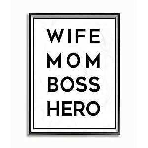 Stupell Industries Wife Mom Family Home Inspirational Word Black And White Design Framed Giclee Texturized Art by Anna Quach, 11 x 1.5 x 14, Multi-Color