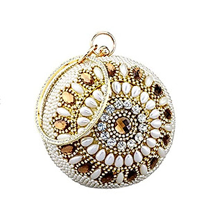 ZLXDP Tassel Evening Round Ball Bag Beaded Pearl Crystal Purse Wedding Shoulder Wristlets Party Clutches Handbag (Color : Gray, Size : 1)