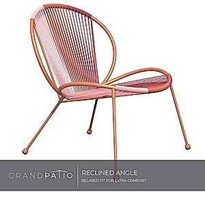 Grand patio Outdoor Acapulco 3-Pc Steel Low Seat Lounge Bistro Set, Open Weave Wicker Small Seating Set with Reclined Back for Balcony, Patio, Pool, Garden, Backyard, Tangerine