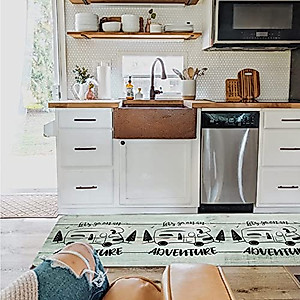 Kitchen Rug and Mat Set Camping Car Retro Wood Board,Non-Slip Doormats Comfort Durable Floor Runner,RV Vacation Adventure Farm Plank Washable Standing Carpet for Bedroom Living Room Decor