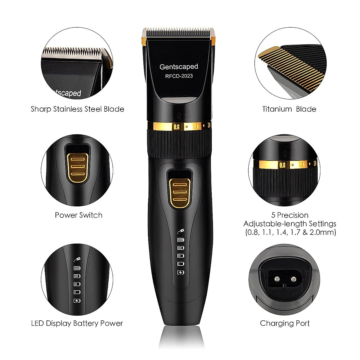 Professional Rechargeable Hair Clippers for Men,Gentscaped Hair Trimmers Cordless Precision Power,Barber Shavers Hair Cutting Kit,Titanium Steel Blade and LED Digital Display