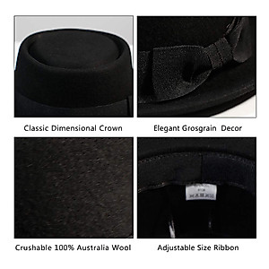 Pork Pie Hat for Men/Women Wool Felt Fedora Boater Porkpie Flat Top Derby Black
