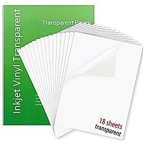 18Pack Clear Sticker Paper for Inkjet Printer, Printable Vinyl Transparent Sticker Paper Thick Waterproof Self Adhesive Sheets Decal Paper for Crafts Label DIY Project Standard Letter Size 8.5"x11"