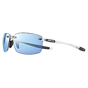 Revo Sunglasses Descend N: Polarized Lens Filters UV, Rimless Rectangle Frame, Crystal Frame with Blue Water Lens