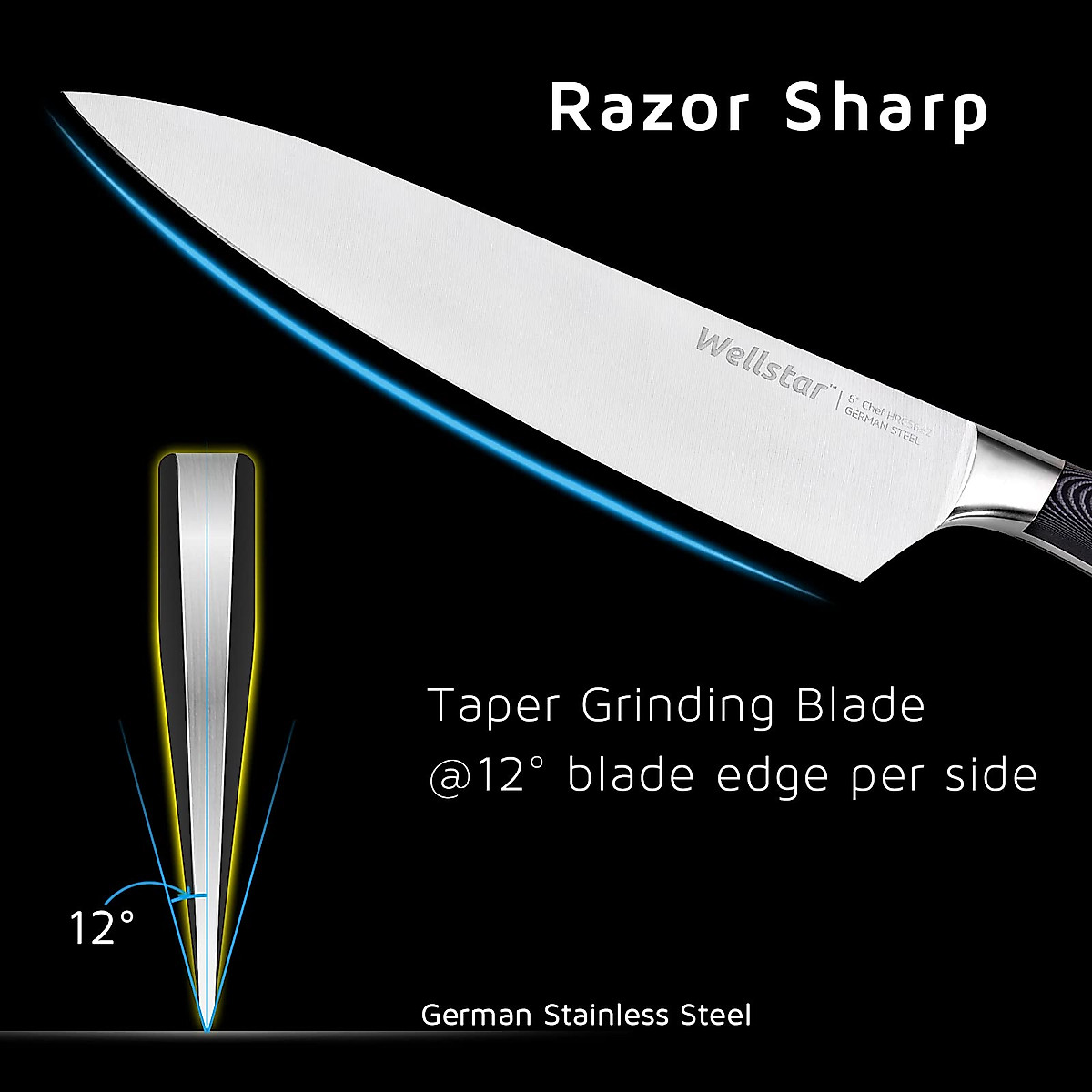 WELLSTAR Kitchen Knife Set 3 Piece, Razor Sharp German Steel Forged Blade with Professional G10 Handle, Chef Utility Paring Knife Well Balanced Cutlery Set for Cutting Chopping and Dicing - Gift Box