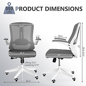 Office Chair with 350LBS Capacity, Ergonomic Comfort Home Desk Chair, Mid Back Gaming Chair with Wheels, Adjustable Height, Lumbar Support, Flip-up Armrest