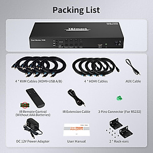 TESmart KVM Switch 4 Computers 2 Monitors, 4 Port HDMI KVM Switch Dual Monitor, EDID, UHD 4K@60Hz, Support Cascading for Quad Monitor through DCCI, Stereo Audio, Hotkey Switching, Monitor Switcher Box