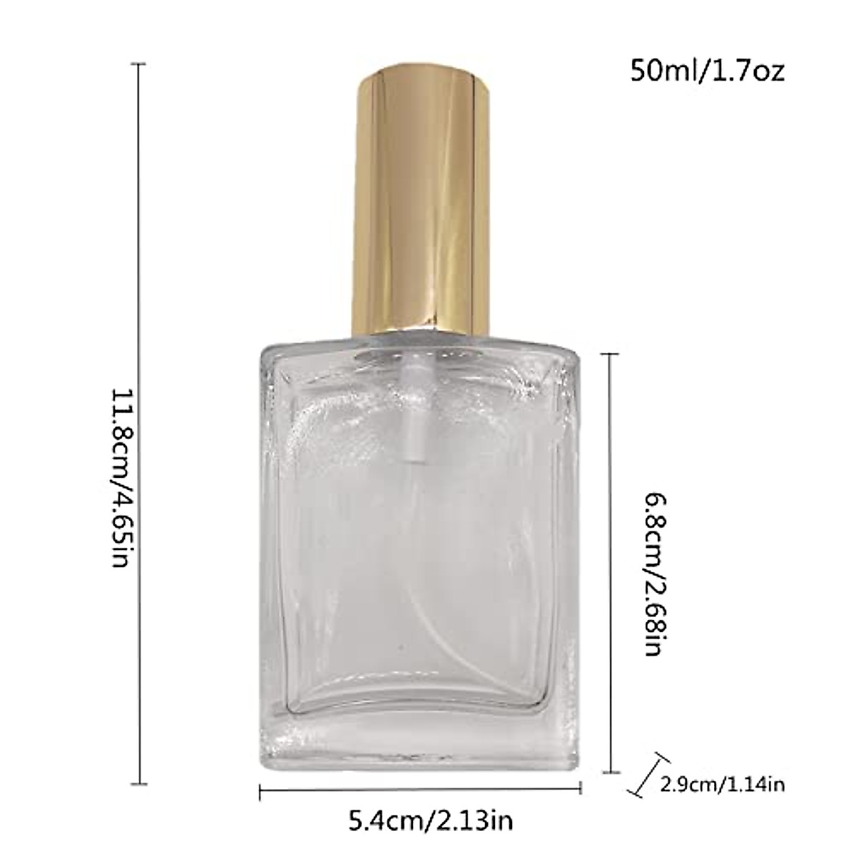 PimyRcyi 8PCS Square Glass Spray bottle,Small Refillable Container with Fine Mist srpayer,Perfume bottle (50ml, Clear+Gold)