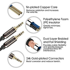 FosPower Audio Cable 1FT (2 Pack), Stereo Audio 3.5mm Auxiliary Short Cord Male to Male Aux Cable for Car, Apple iPhone, iPod, iPad, Samsung Galaxy, HTC, LG, Google Pixel, Tablet & More