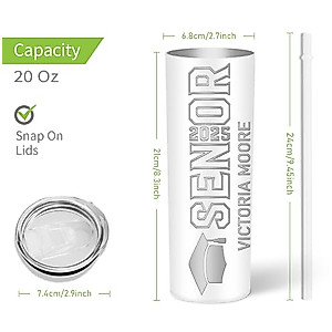 Personalized Graduation Tumbler Graduation Gifts for Her Him Custom Senior 2025 Tumbler with Name Class of 2025 Gift Senior 2025 Tumbler with Lids and Straws Senior Night Gifts 20 oz Insulated Cup