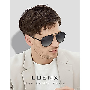 LUENX Aviator Sunglasses for Mens Womens Polarized Driving Eyewear Gradient Black Lens Metal Black Frame 60mm UV400 Protection Classic Style
